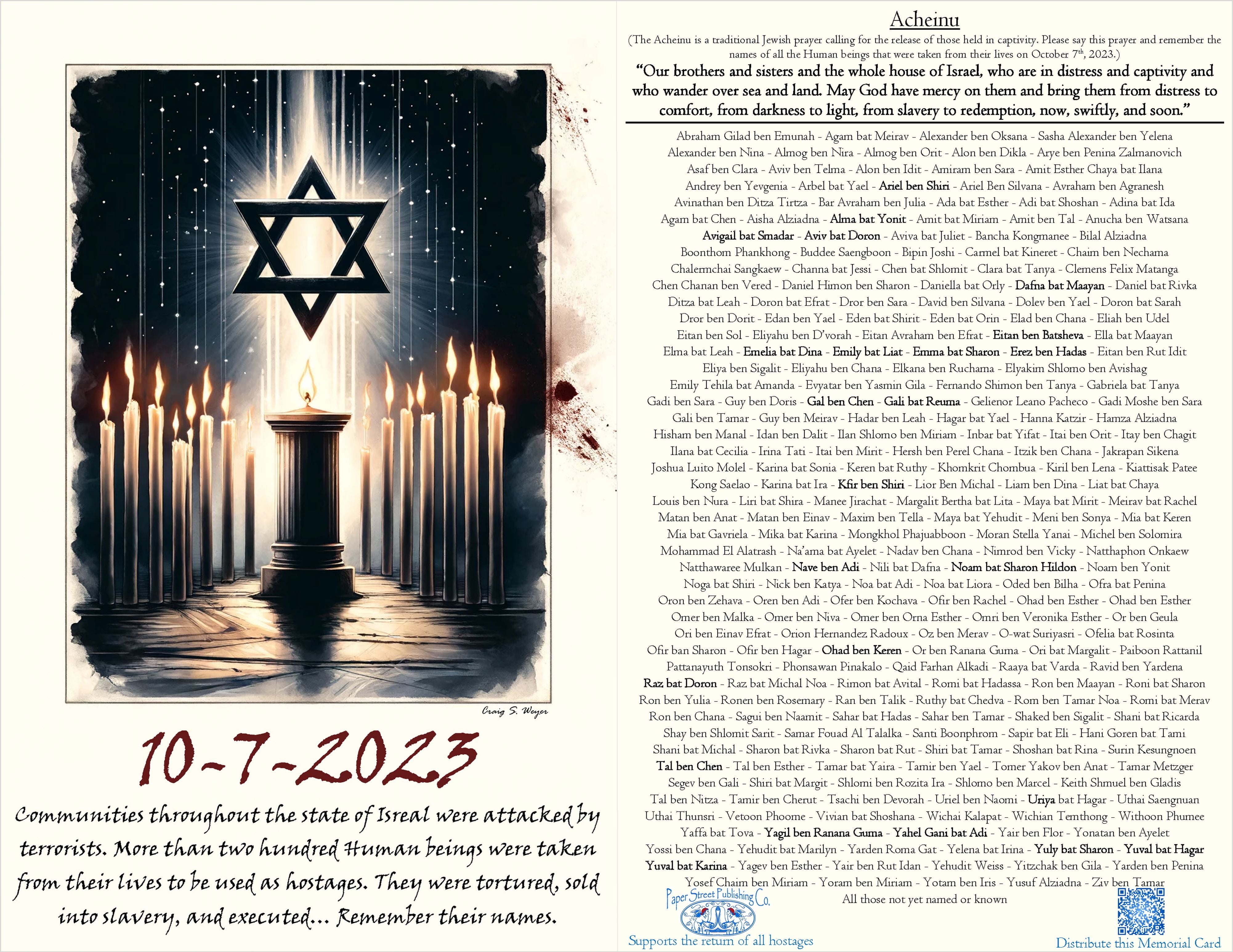Prayer Card for the hostages of the attack on the state of Israel ...